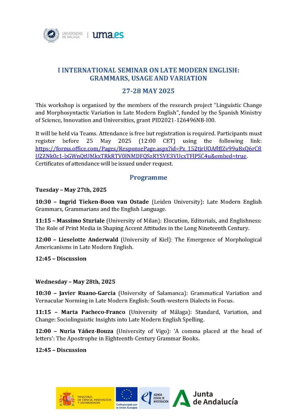 Late Modern English Seminar, 27-28 May 2025 – コトバと文化のフォーラム – Castlecliffe